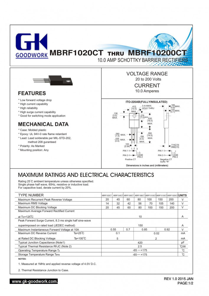 GOODWORK MBRF1060CT datasheet page 1