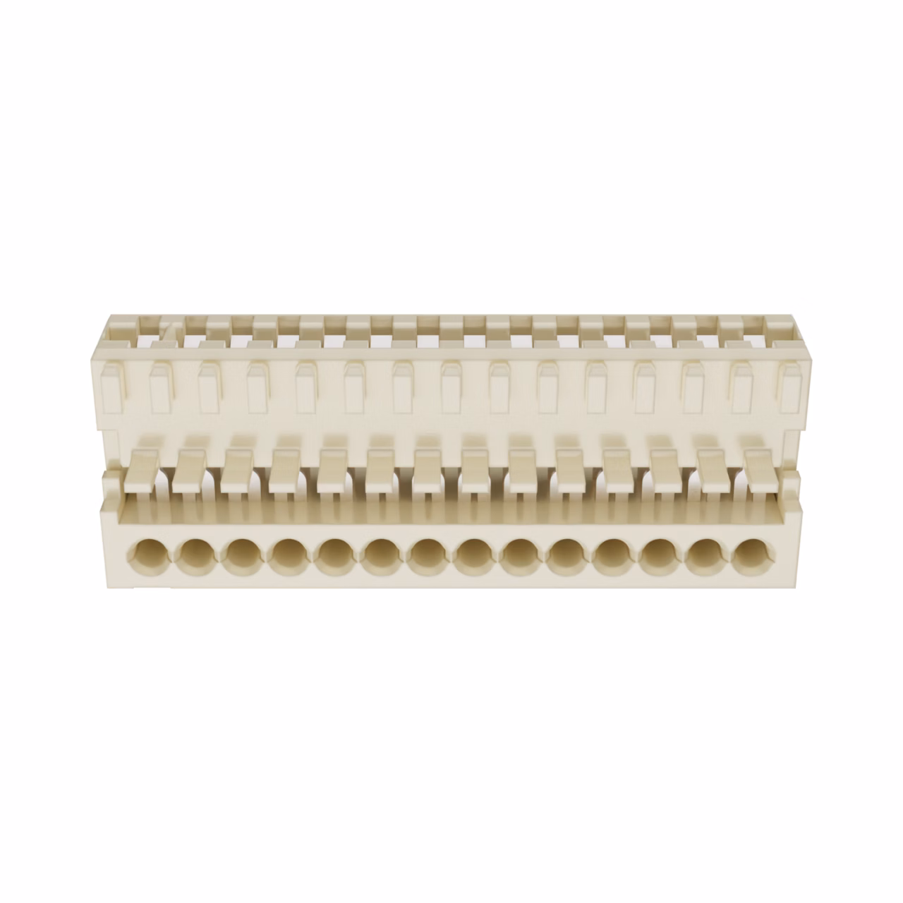 Appli-Mate RAST 2.5 Connector, 2.50mm Pitch, Female, 14 Circuits, Polarizing Rib Between 1/2, Locking Pips, Slotted Endwalls, Tin Plating for sale