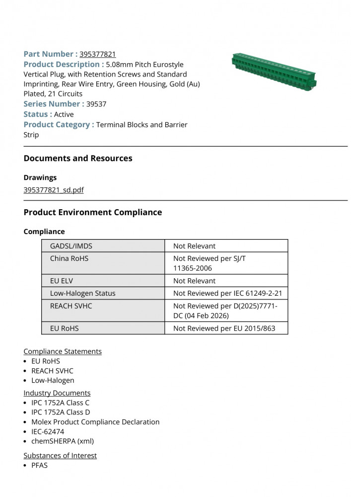 MOLEX product document, page 1
