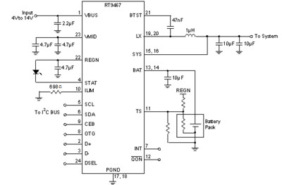 RT9467 - 5A Single Cell Li-Ion Switching Battery Charger with Power Path Management and USB-OTG Boost Mode for sale