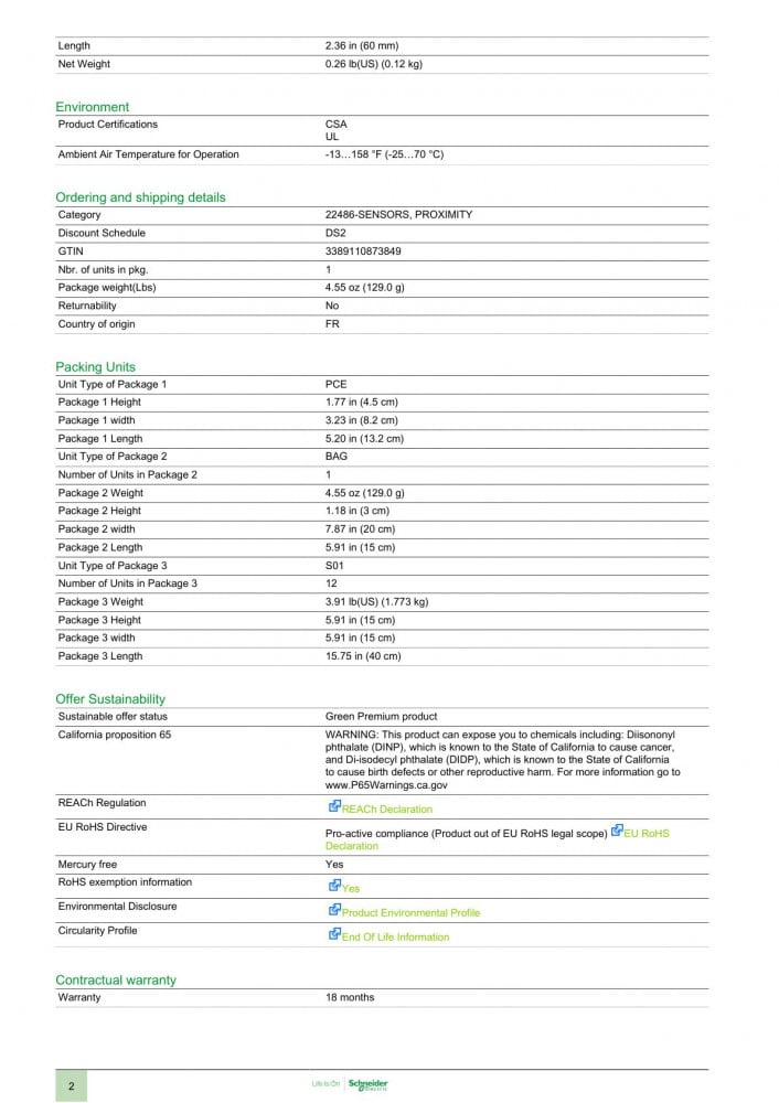 XS1M18PAS20 product documentation page 2