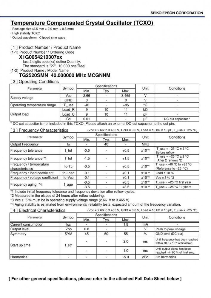 EPSON TG2520SMN technical document page 1