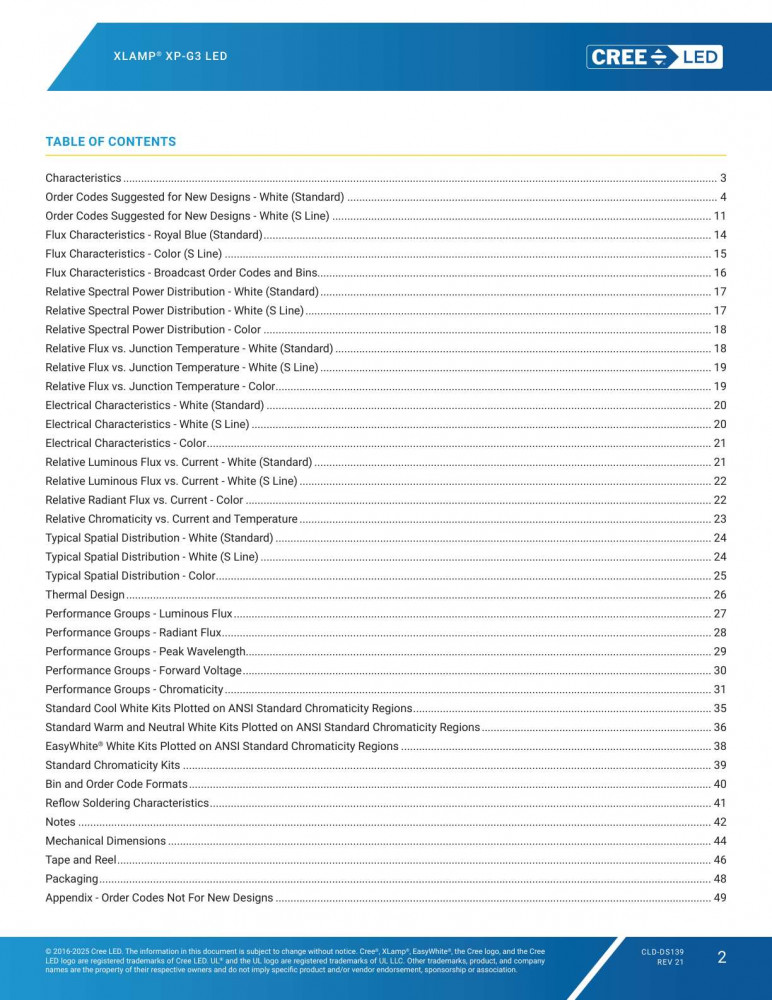 XP-G3 technical document page 2