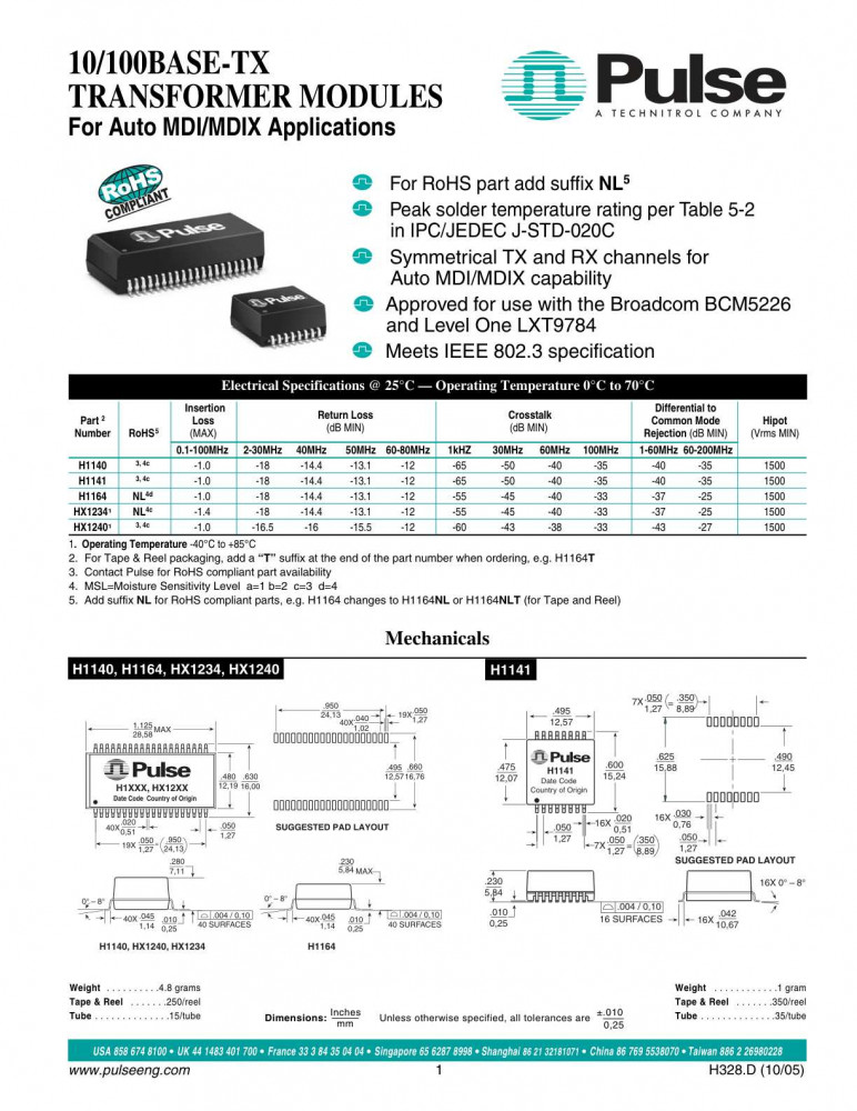 PULSE HX1234NL datasheet page 1