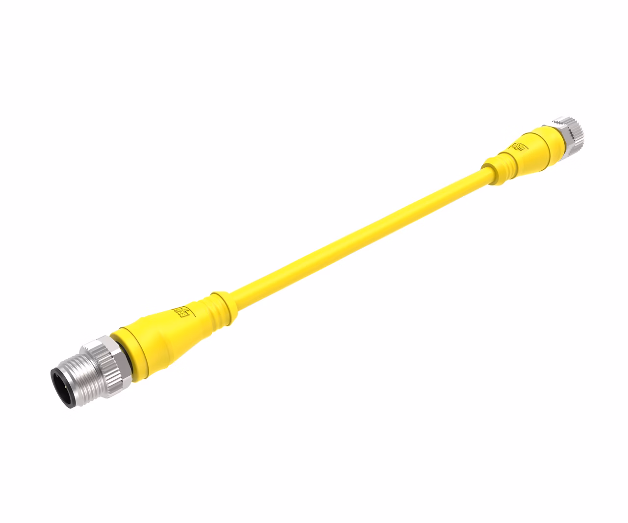 M12 Signal, A-Coded, Double-Ended Cordset, 5 Poles, Female (90°) to Male (Straight), 22 AWG, Yellow TPE Cable, 8.0m (26.25') Length