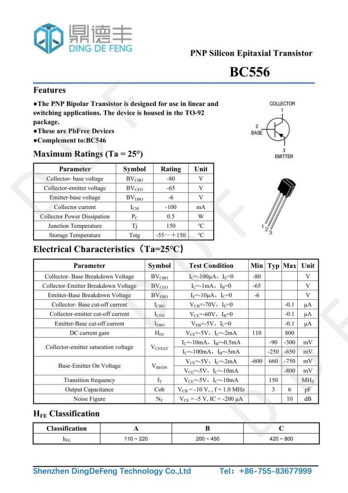 BC556 DDF technical document page