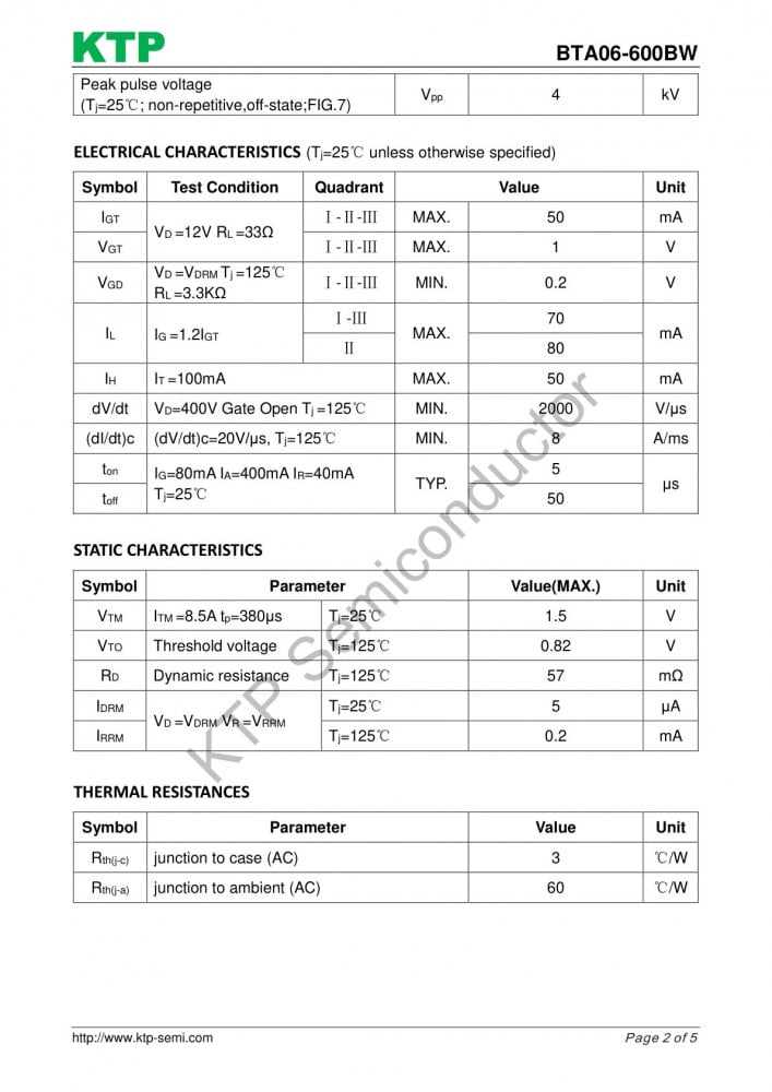 BTA06-600BW datasheet page 2