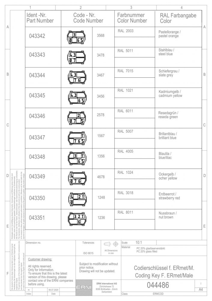 ERNI drawing reference for coding key 043343