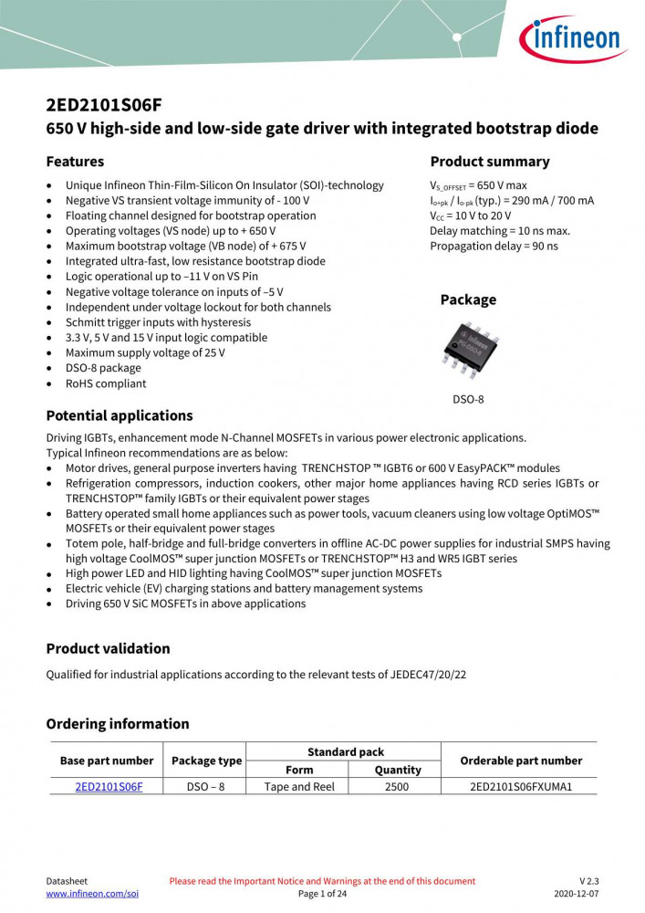 2ED2101S06F datasheet page 1