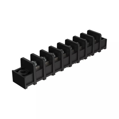 8.26mm Pitch, Single Row, Dual-Barrier Terminal Strip, with Mounting Ends, Black, Steel Screws, 8 Circuits for sale