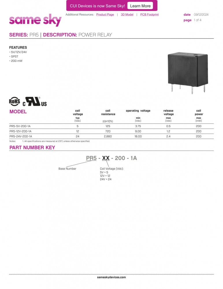 PR5 series datasheet page 1