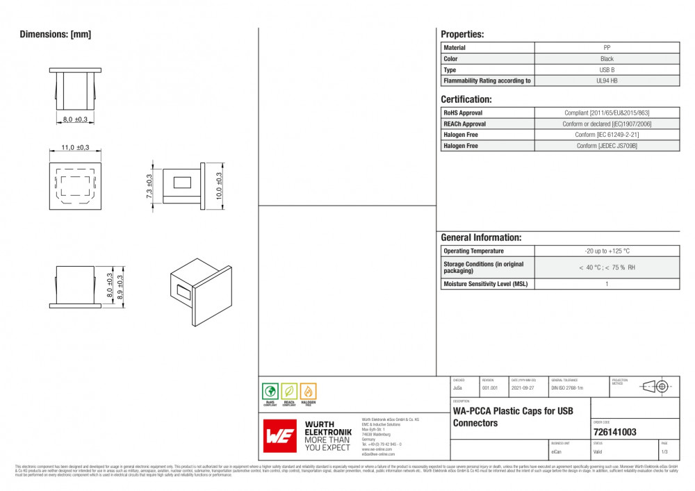 726141003 product document, page 1