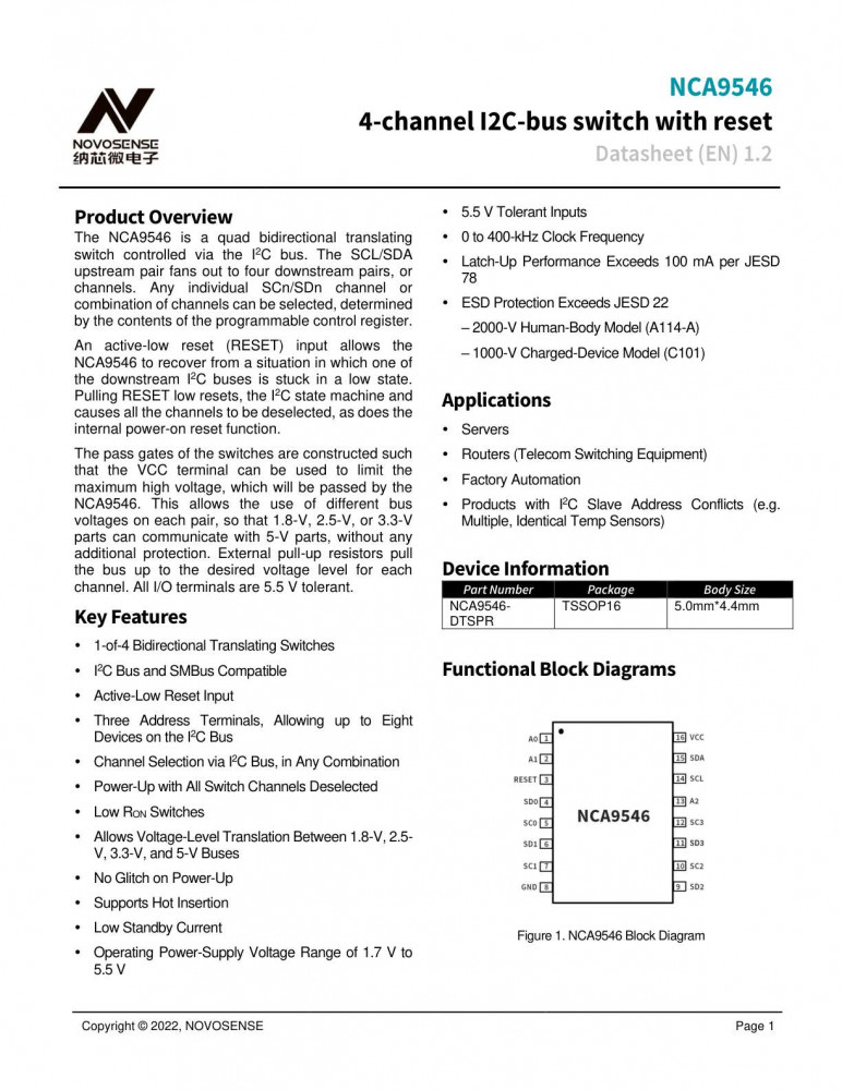 NCA9546-DTSPR datasheet page 1
