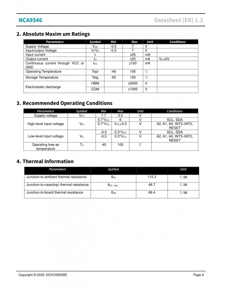 NCA9546-DTSPR datasheet page 4