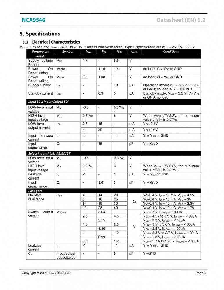 NCA9546-DTSPR datasheet page 5