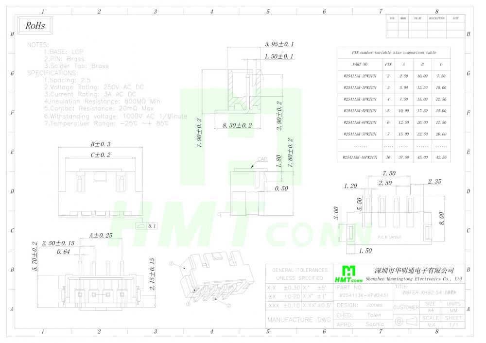 HMTCONN W254113K-9PW2431 manufacturing drawing preview