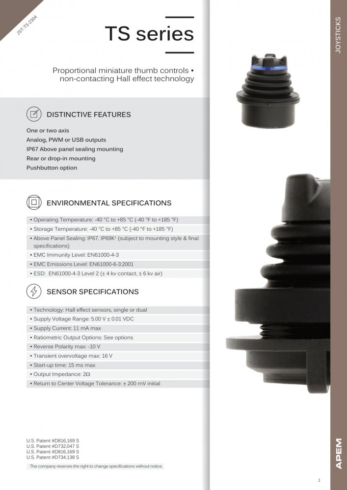 APEM TS series datasheet page 1