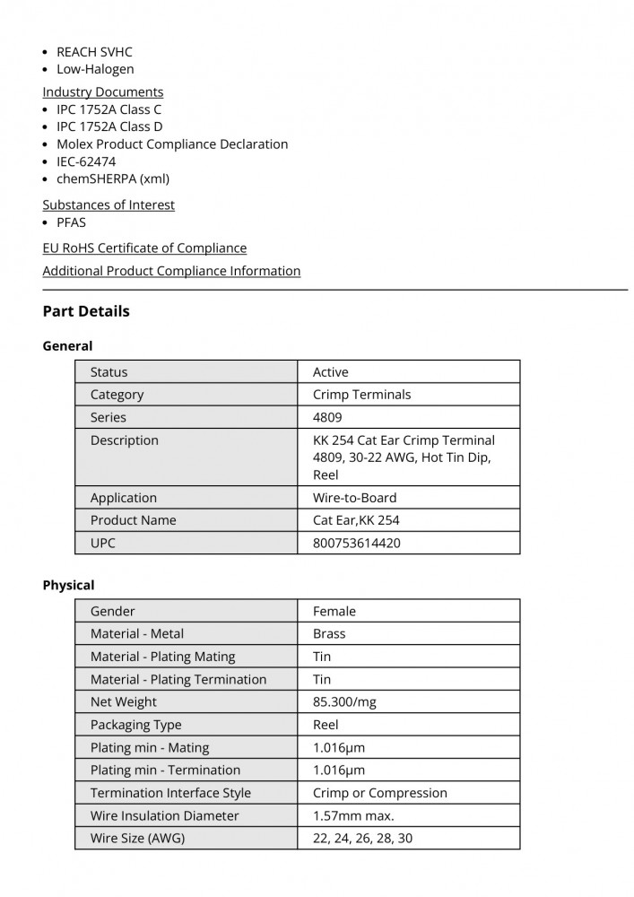 Molex KK 254 product specification page 2