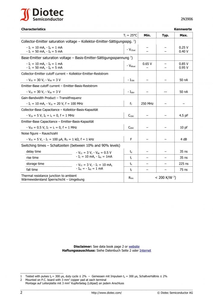 DIOTEC 2N3906 datasheet page 2