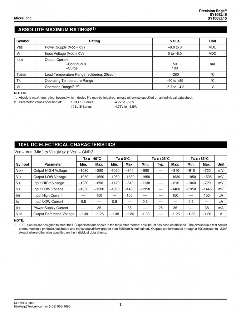 SY100EL15ZI-TR datasheet page 3