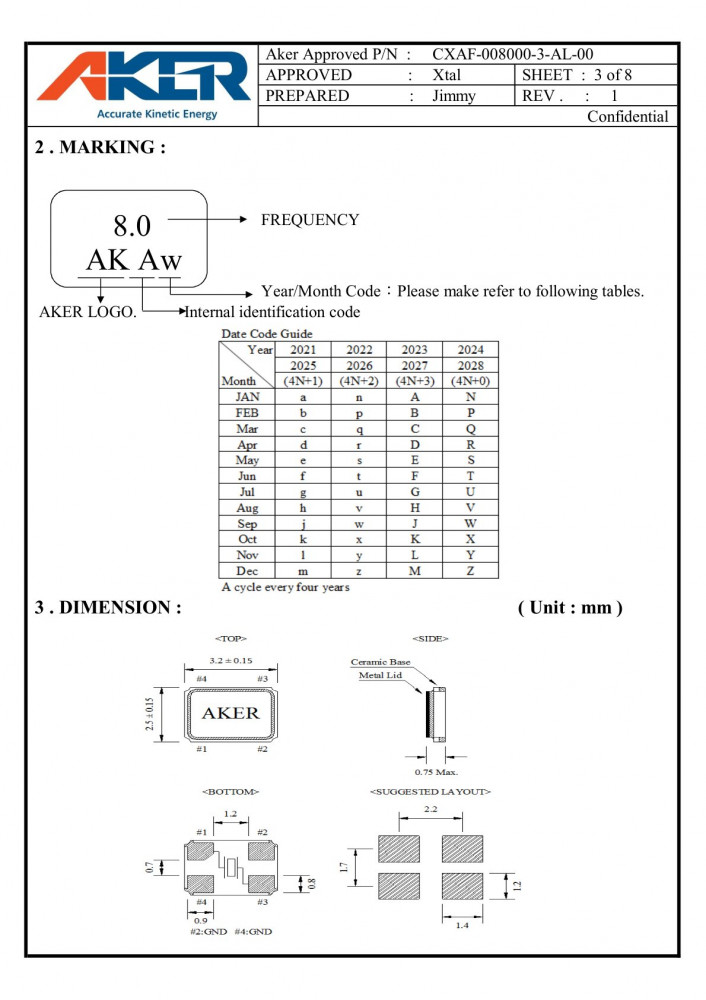 AKER CXAF-008000-3-AL-00 electrical specification page