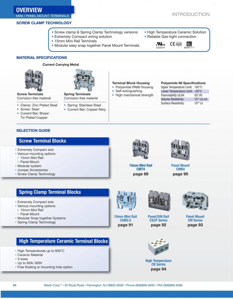 Altech terminal block documentation page 1