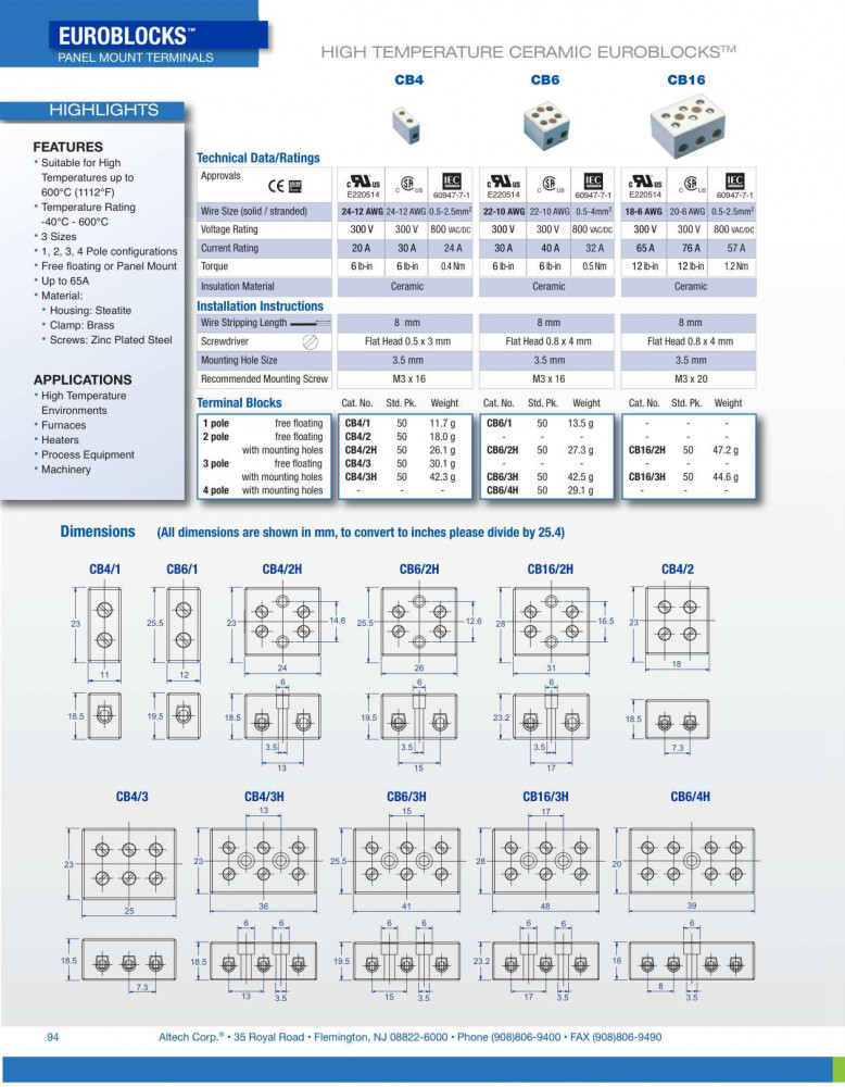 Altech terminal block documentation page 7