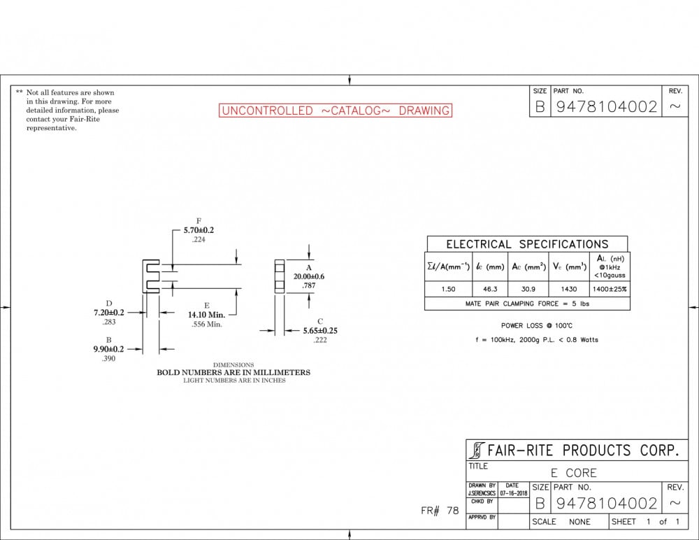 Fair-Rite 9478104002 technical document preview