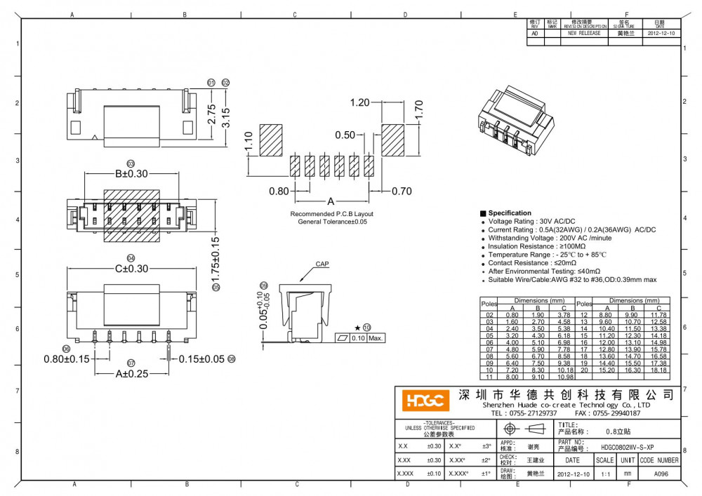 HDGC0802WV-S-14P technical document page