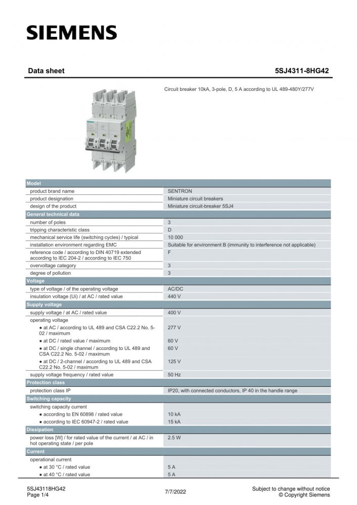 5SJ4311-8HG42 technical document page 1