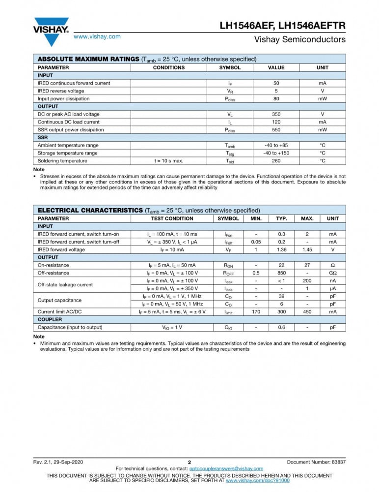 LH1546AEF-T0 datasheet page 2