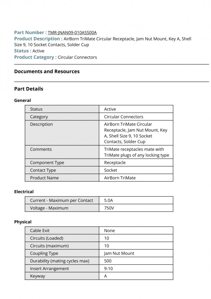 Technical document page 1 for TMR-JNAN09-010ASS00A