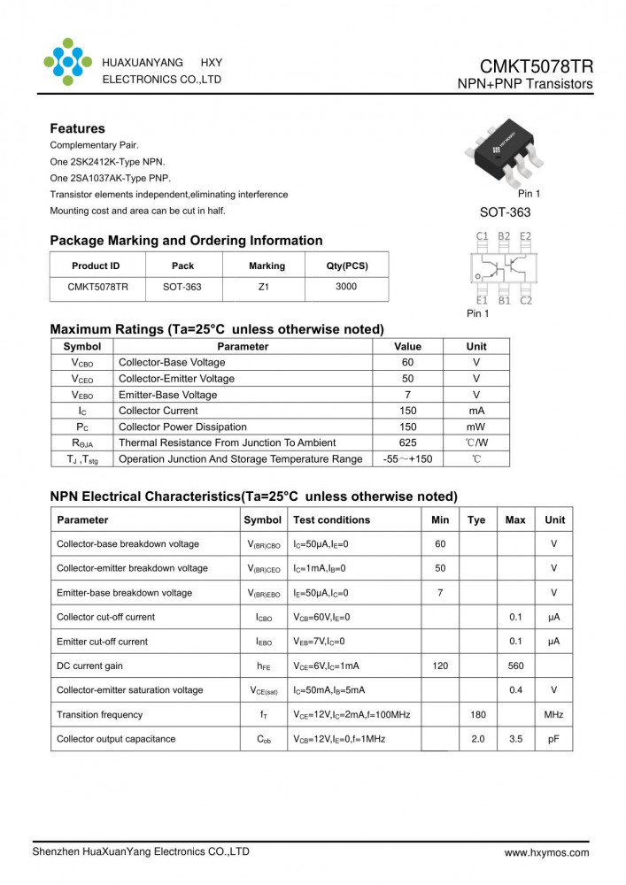 CMKT5078TR-HXY technical document page 1