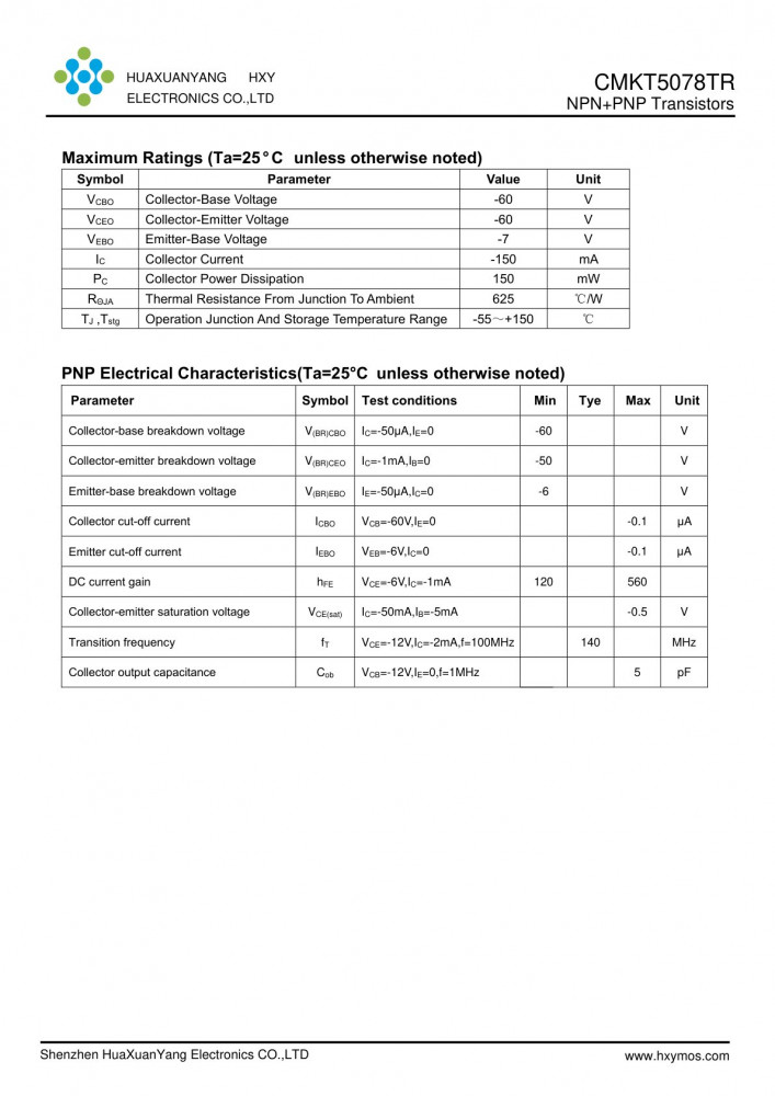 CMKT5078TR-HXY technical document page 2