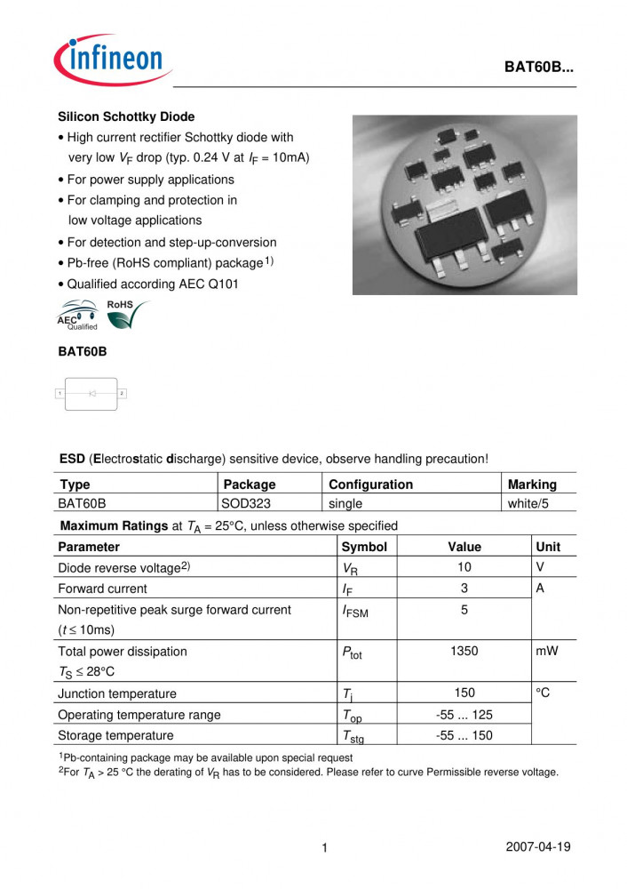 BAT60B technical document page 1