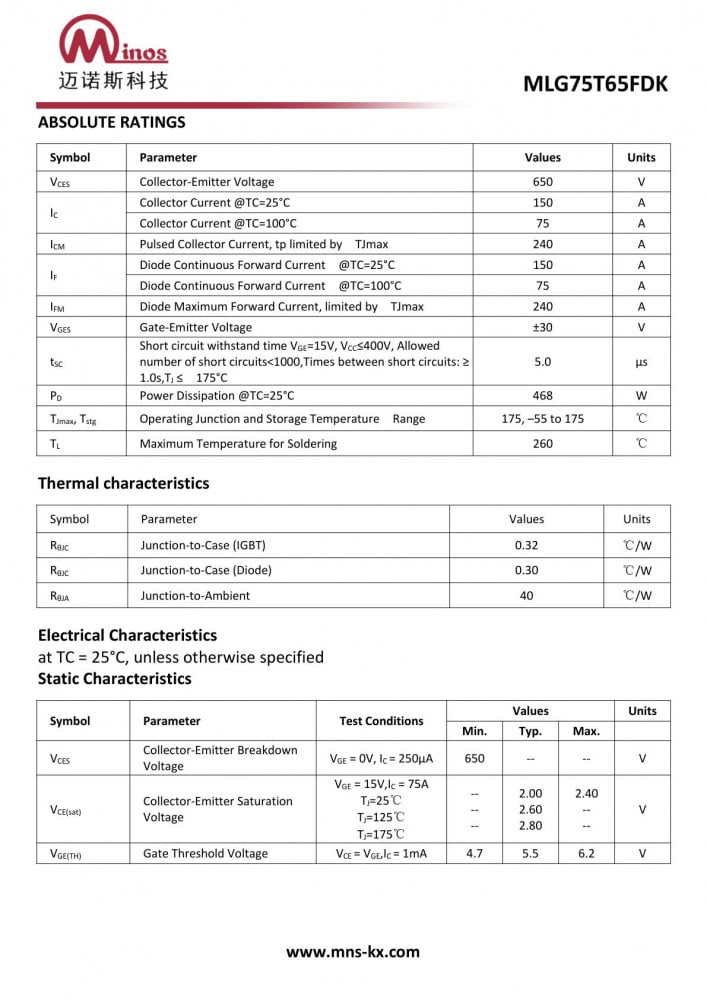 MLG75T65FDK datasheet page 2