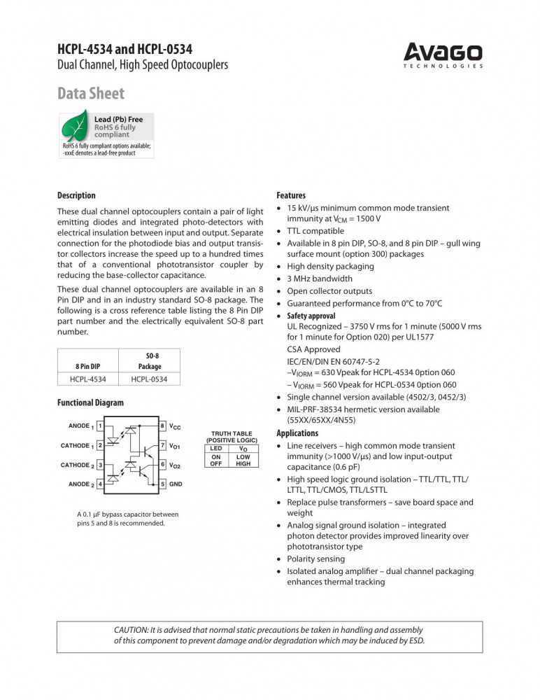 HCPL-4534 datasheet page 1