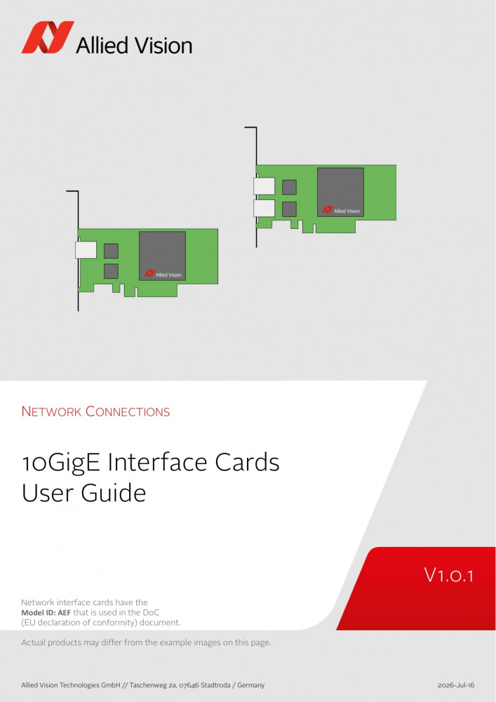 Allied Vision 10GigE Interface Cards User Guide, page image 1