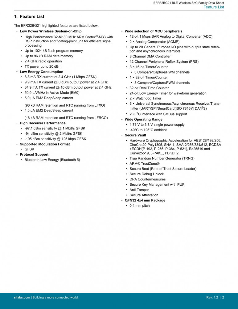 EFR32BG21 datasheet page 2