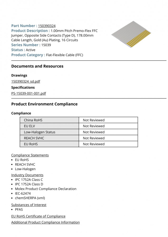 MOLEX 1.00 mm pitch FFC family specification page 1