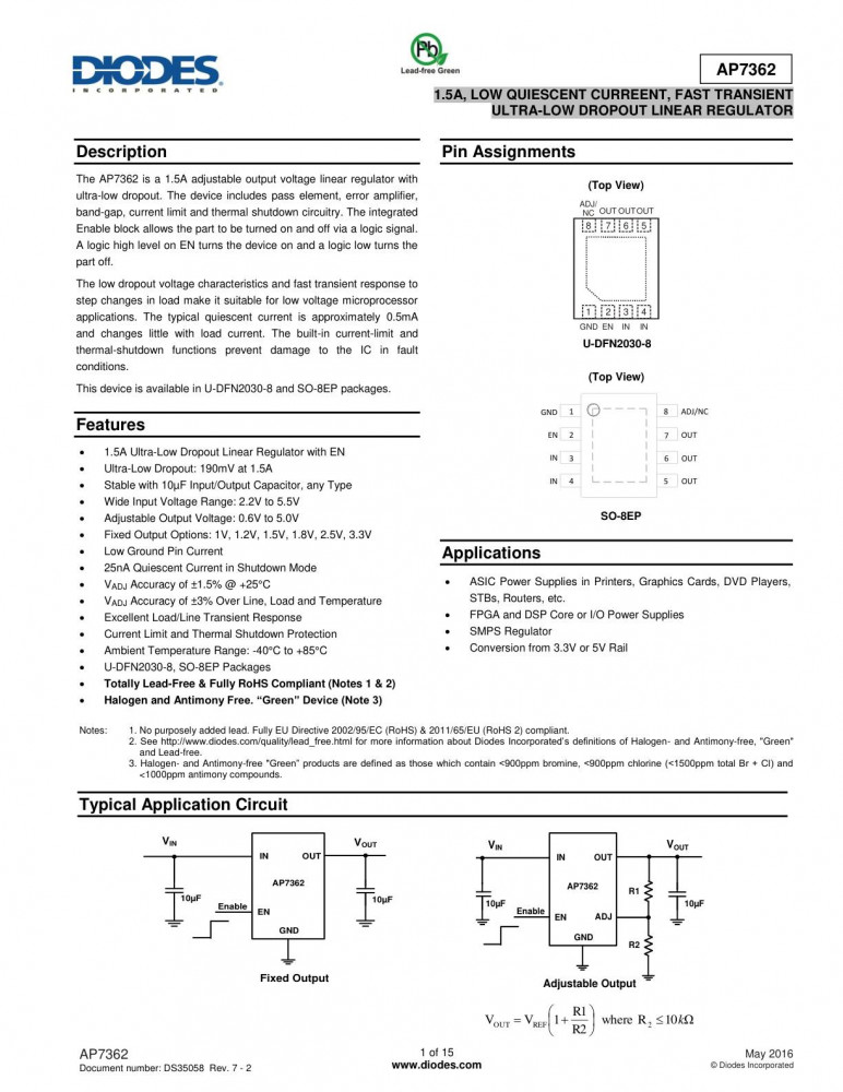AP7362 datasheet page 1
