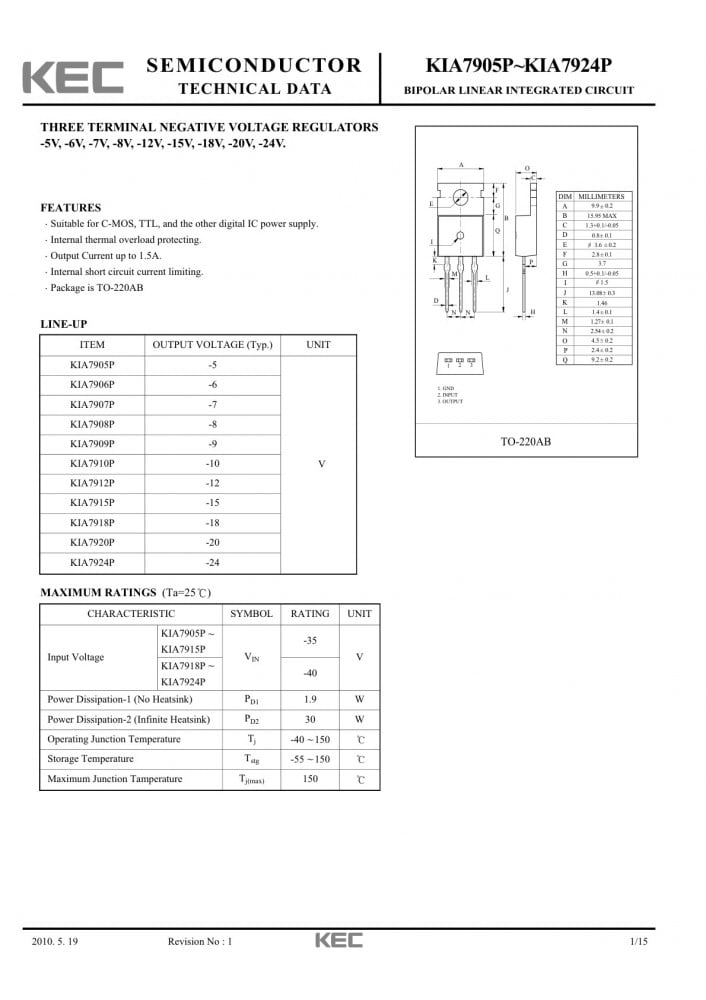 KIA7910P datasheet page 1