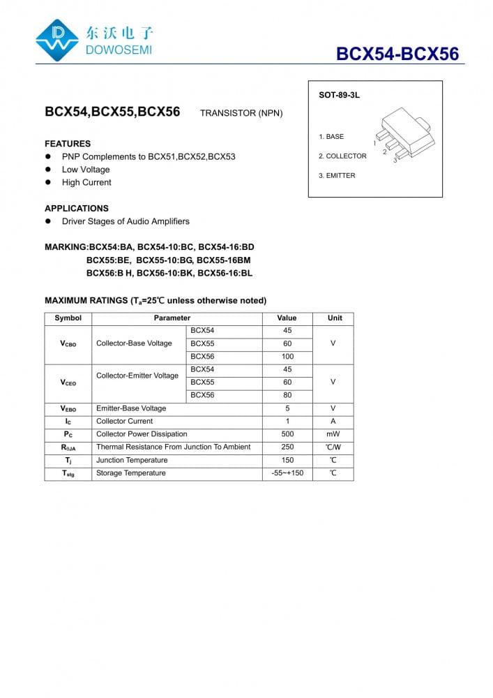 DOWO BCX56 datasheet page 1