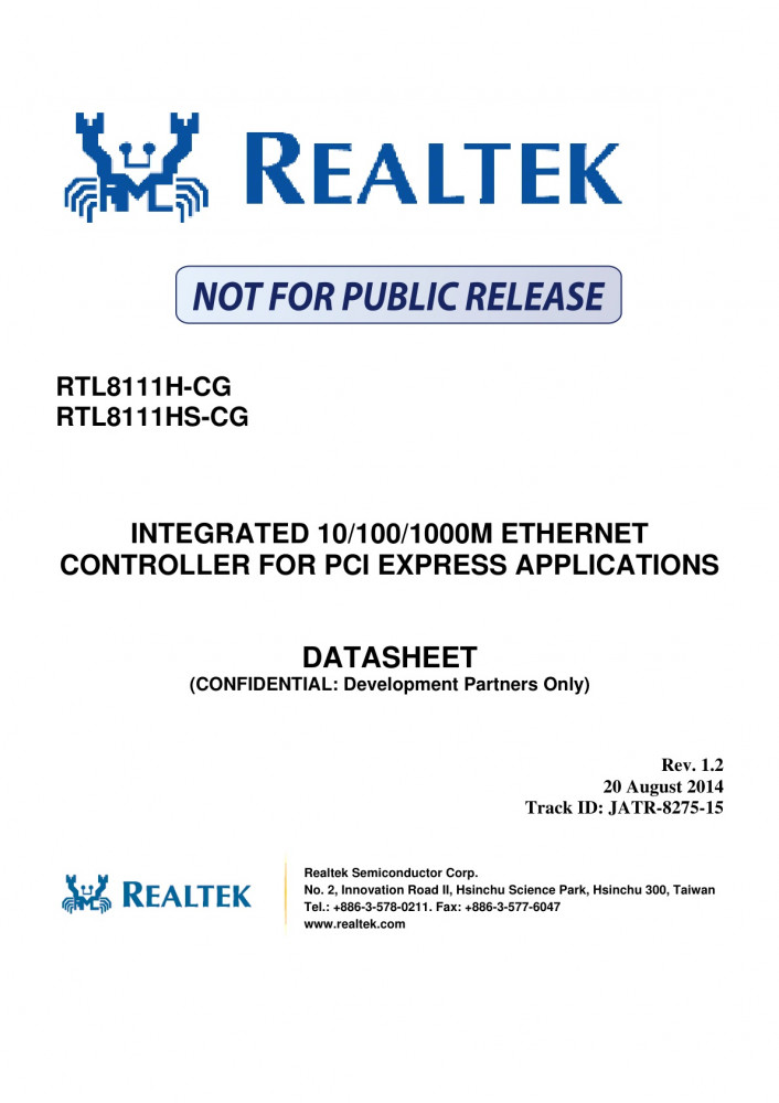 RTL8111H-CG datasheet page 1