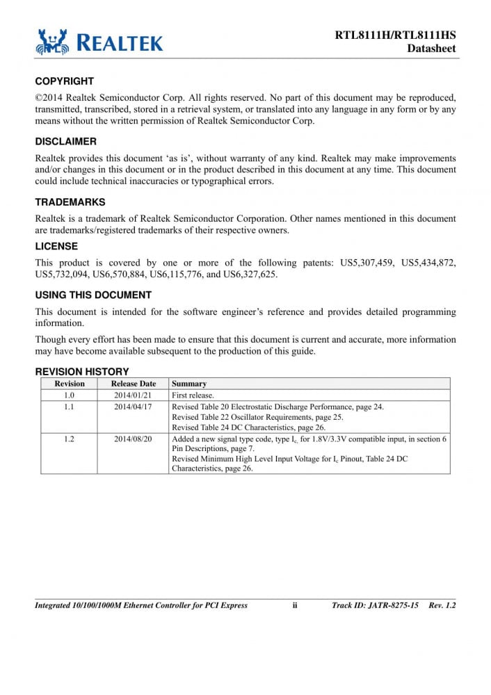 RTL8111H-CG datasheet page 2