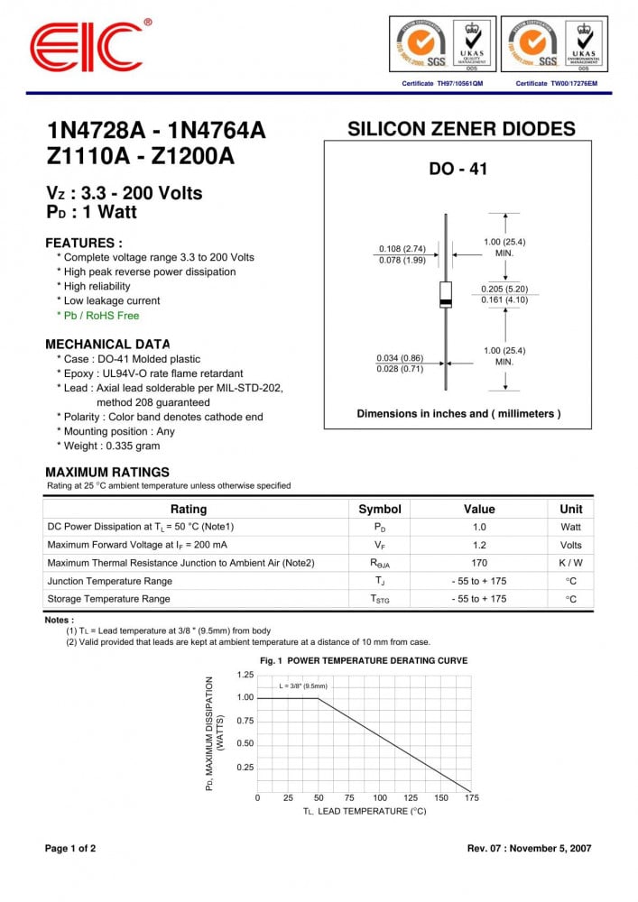 EIC 1N4744A datasheet page 1