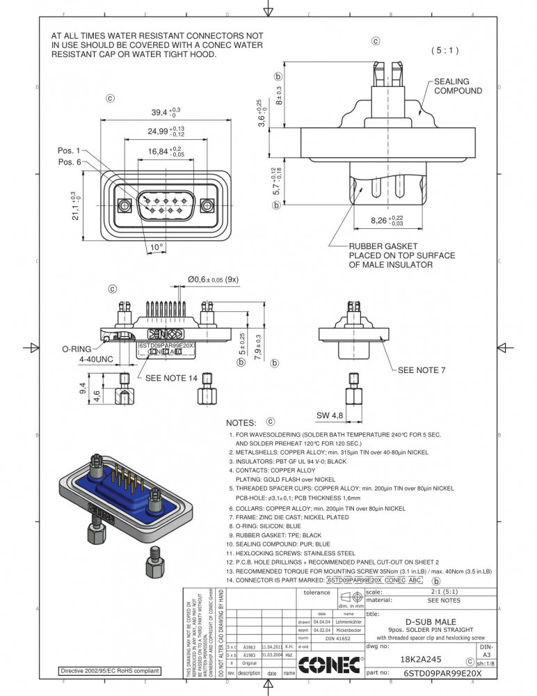 CONEC D-Sub connector drawing, sheet 1