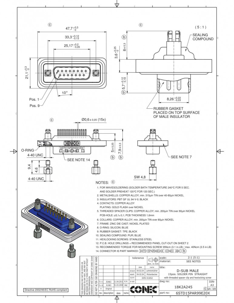 CONEC D-Sub connector drawing, sheet 3