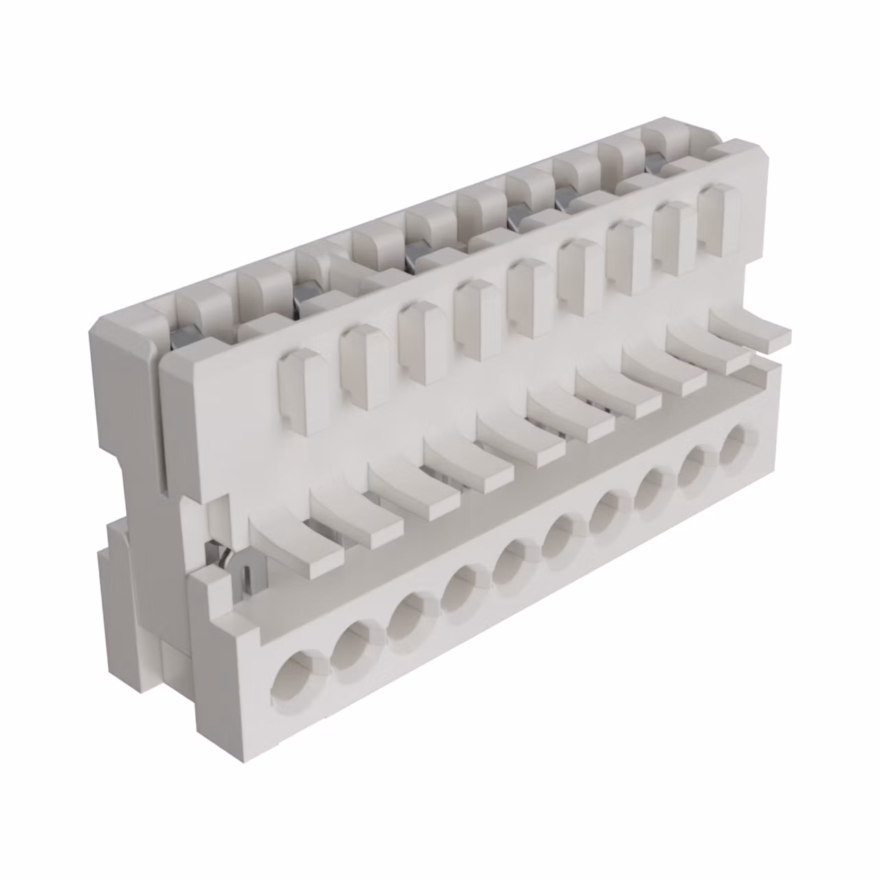 Appli-Mate RAST 2.5 IDT Housing, 2.50mm Pitch, Female, 10 Circuits, Beaded Terminal, All Position Keys, Slotted Endwalls, Polarizing Rib Between Circuits 2 & 3