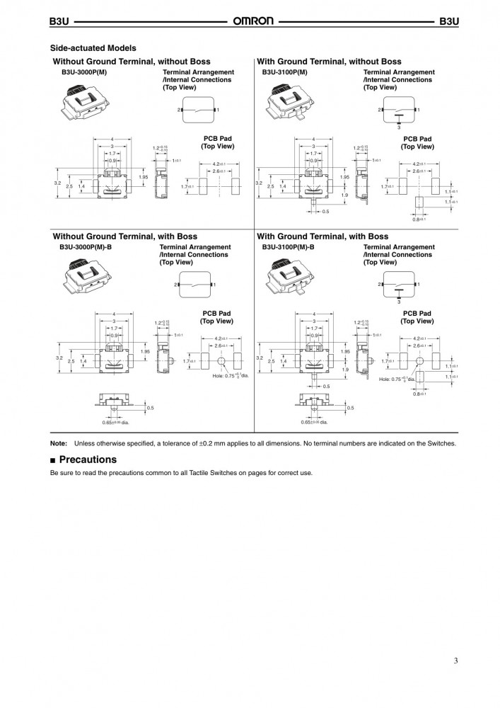 OMRON B3U tactile switch datasheet page 3
